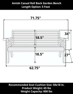 Amish Casual Roll Back Heavy Duty Outdoor Bench