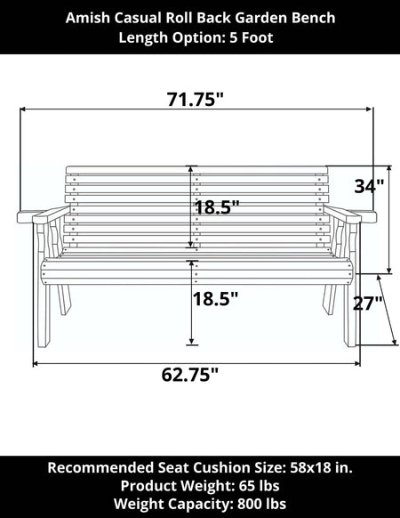 Amish Casual Roll Back Heavy Duty Outdoor Bench