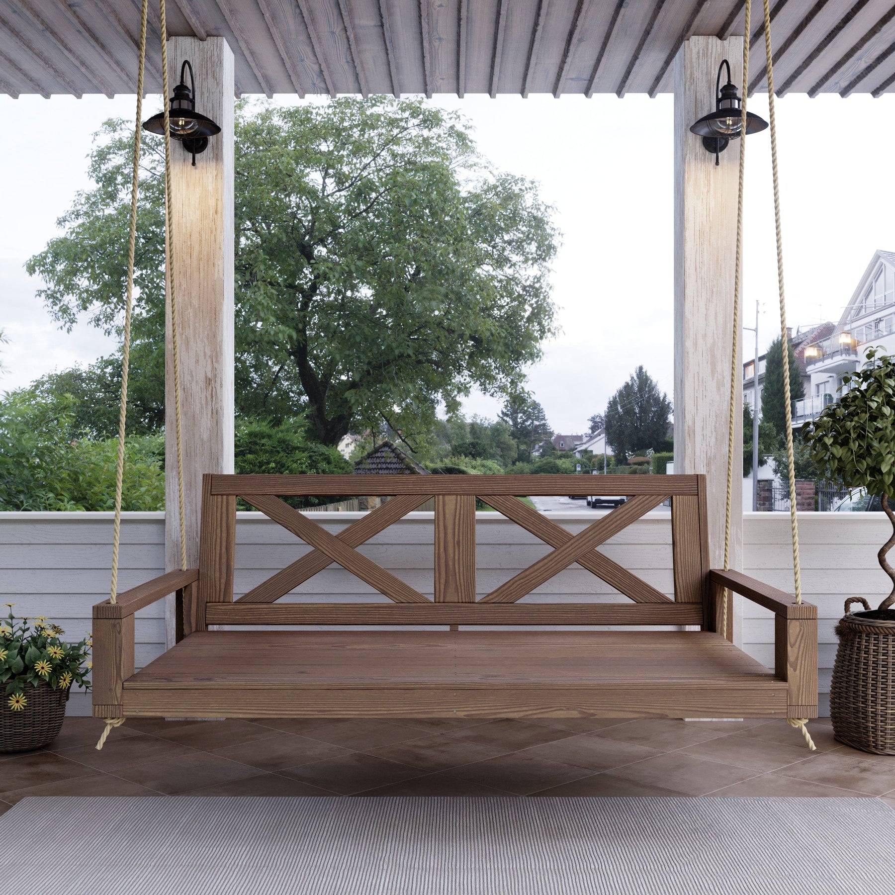 Amish Casual Malvern Porch Swing Bed, Twin Oak