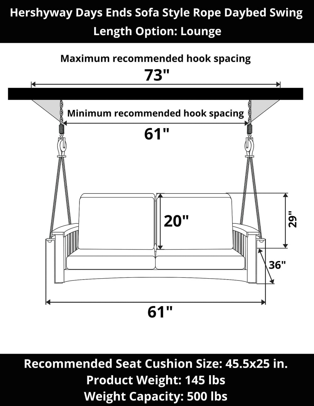Hershyway 7 Foot Days Ends Sofa Style Rope Daybed Swing