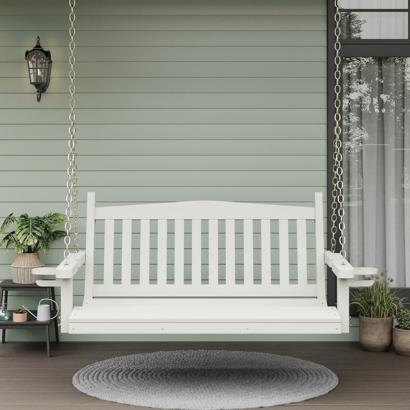 SimplyPoly 4 Foot Amish Made Mission Recycled Plastic Porch Swing, Bla