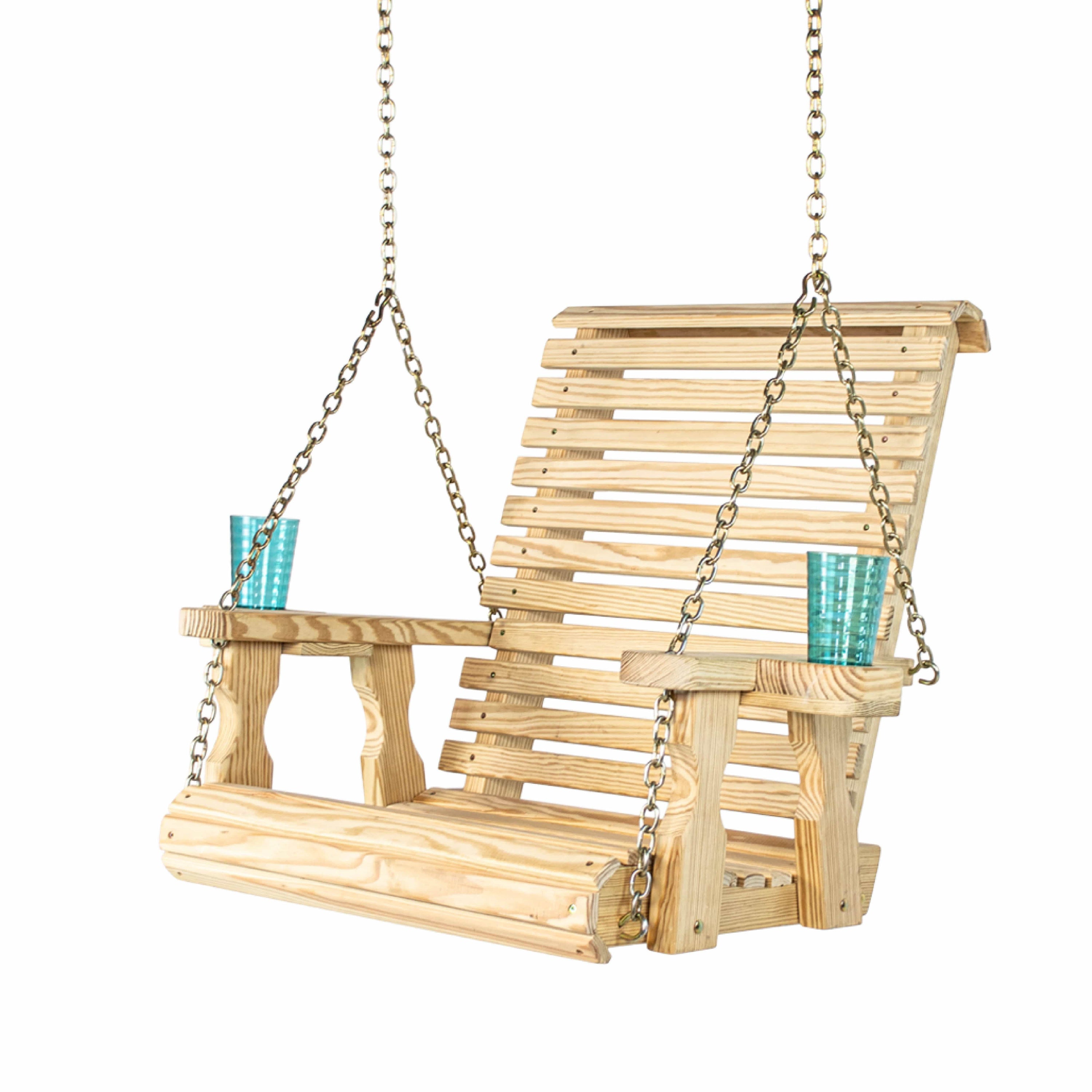 Amish Casual Heavy Duty Roll Back Treated Wood Outdoor Swing Chair