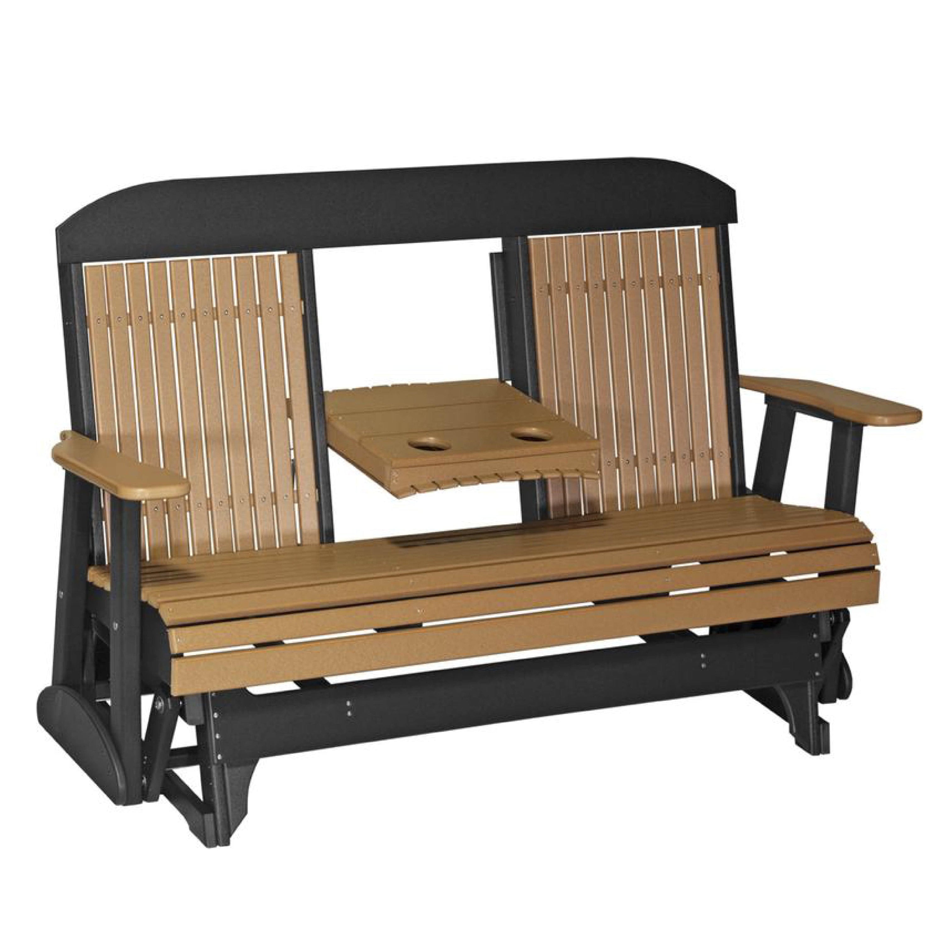 LuxCraft Classic 5' Console Poly Resin Patio Bench Glider