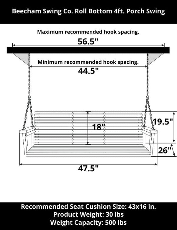 Beecham Swing Co. Roll Bottom 4ft. Shop Porch Swing Sale