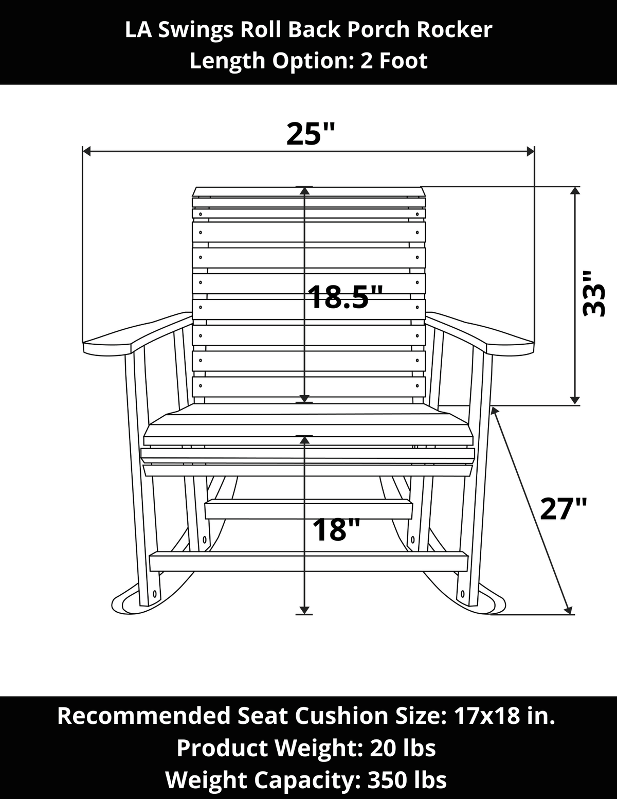 LA Swings Roll Back Cypress Outdoor Porch Rocker