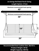LA Swings Rolled Back Ultra Comfortable Porch Swing