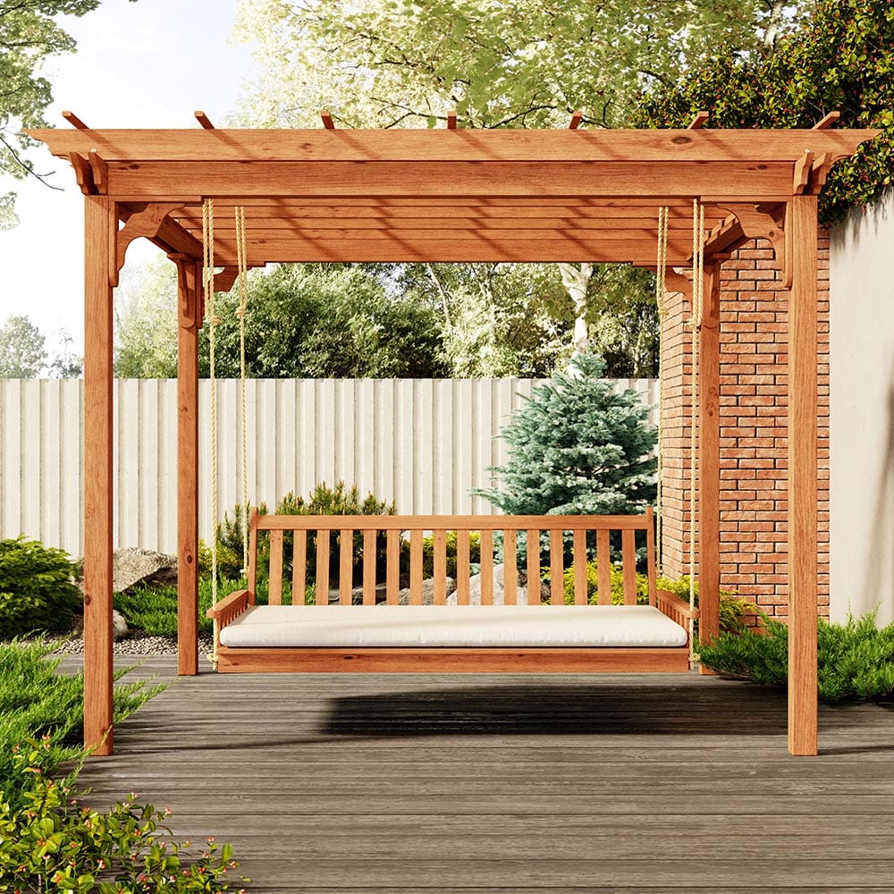 Keystone Amish Co. Franklin Red Cedar Pergola With Patio Daybed Swing ...